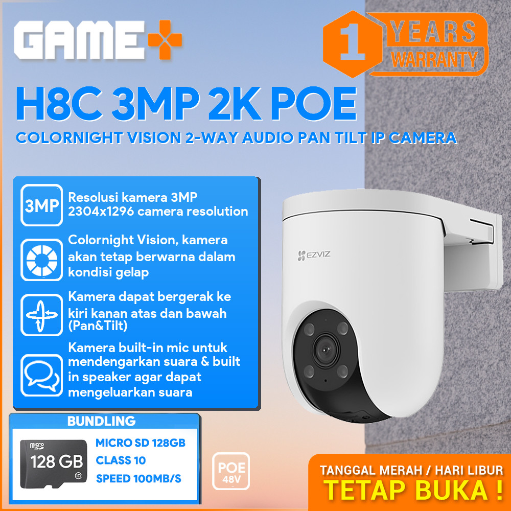 EZVIZ H8C 3MP POE 2K COLORNIGHT VISION 2-WAY AUDIO PAN TILT IP CAMERA ...