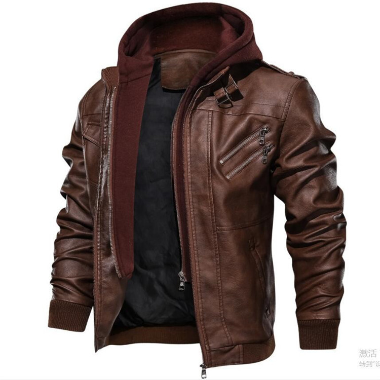 Leather Coat Retro Biker's PU Leather Jacket Autumn and Winter ...