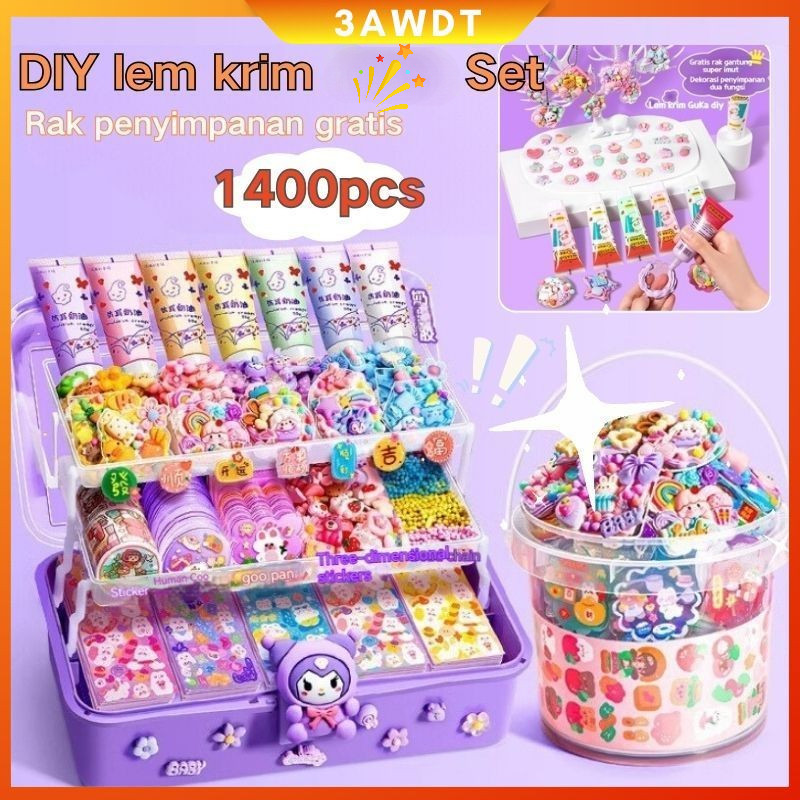 GANTUNGAN 1400pcs DIY Acrylic Keychain Set Gooka Cream Glue Set Cute ...