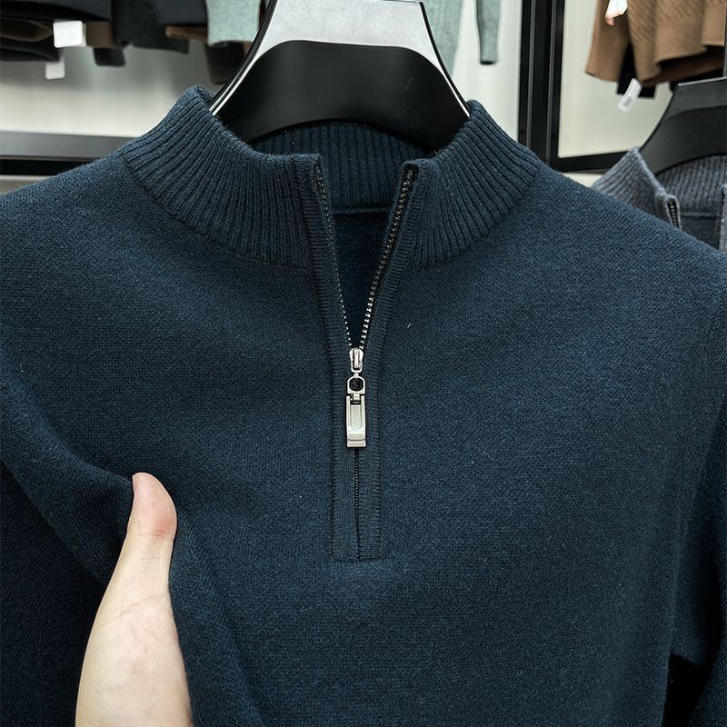 High-end Sweater Men Half Turtleneck Zipper Sweater Men Thickened Warm ...