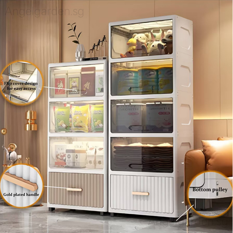 ANGN Folding Storage Box Multilayer Plastic Bedroom Nightstand Living ...