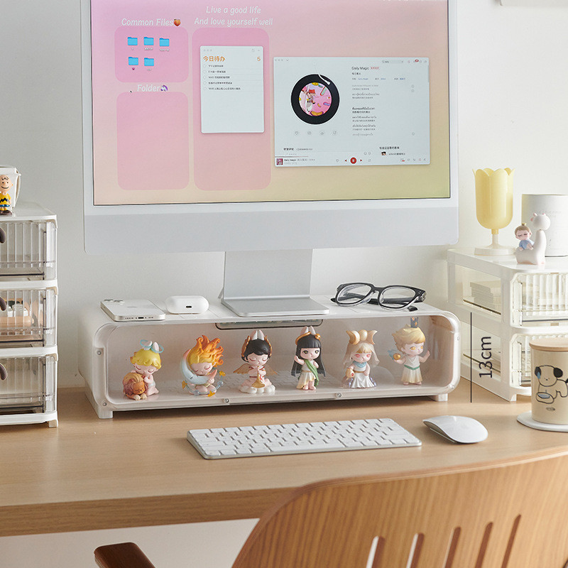 Multi-functional Office Computer Monitor Shelf PP Storage Rack Desktop ...