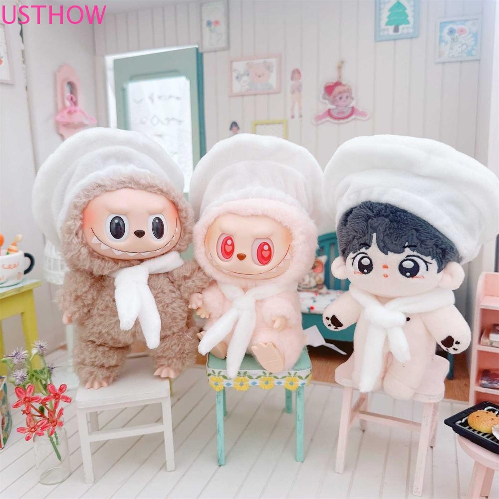 USTHOW Labubu Time Clothes, Chef's Hat Scarf Labubu Plush Doll Outfit ...