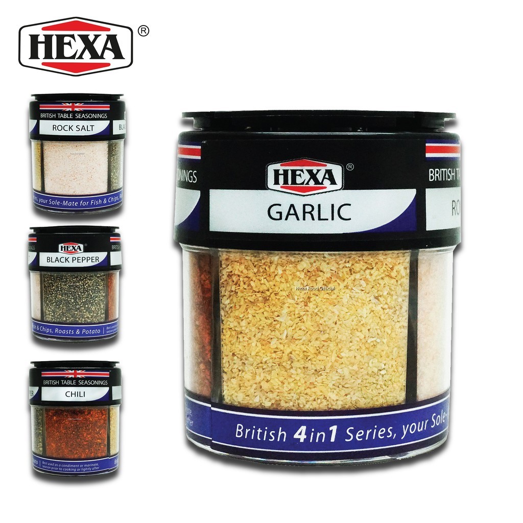 HEXA HALAL British 4 in 1 Table Seasoning 85gm Garlic Chili Black ...