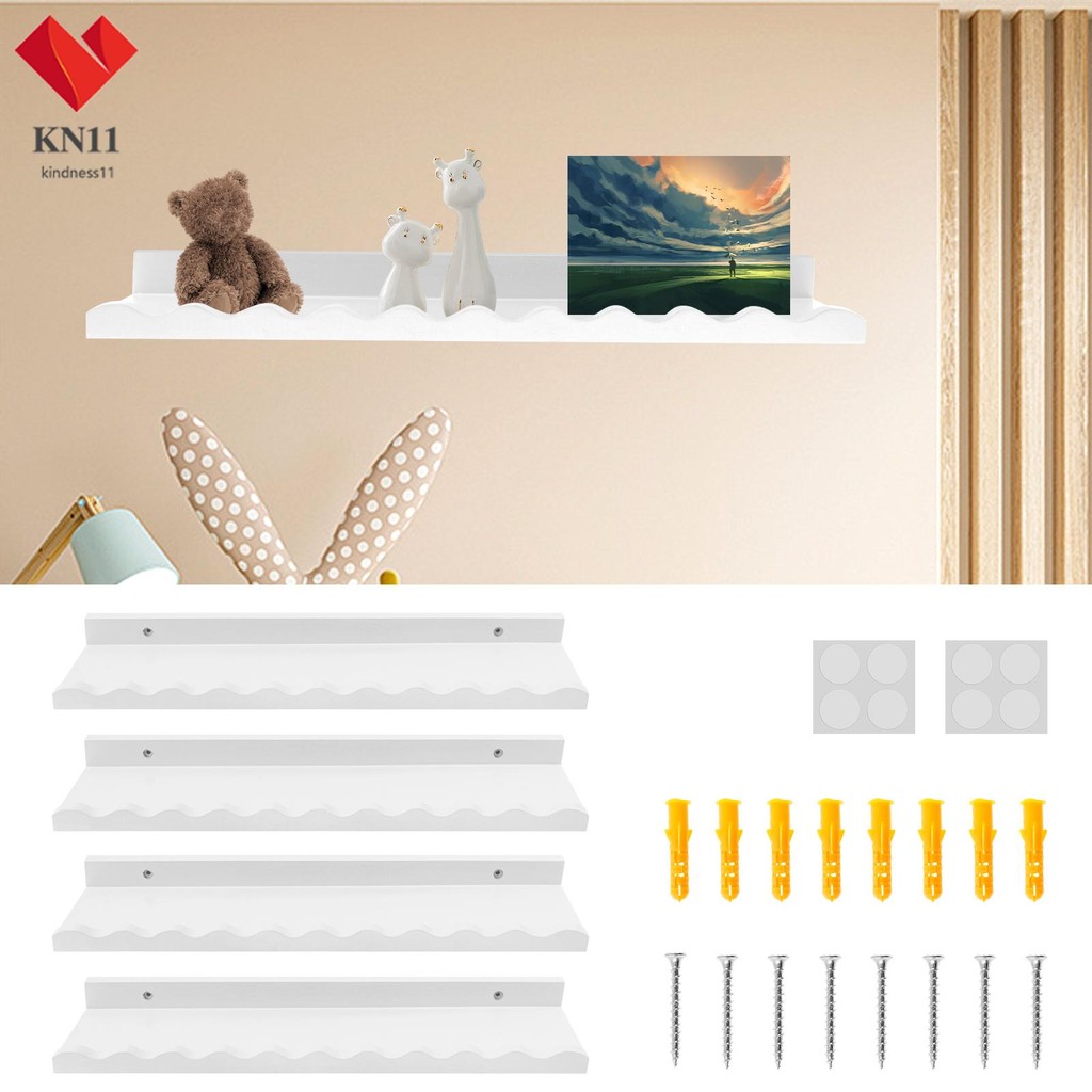 4Pcs Kids Bookshelf Set Floating Nursery Book Shelves Wooden White Wall ...