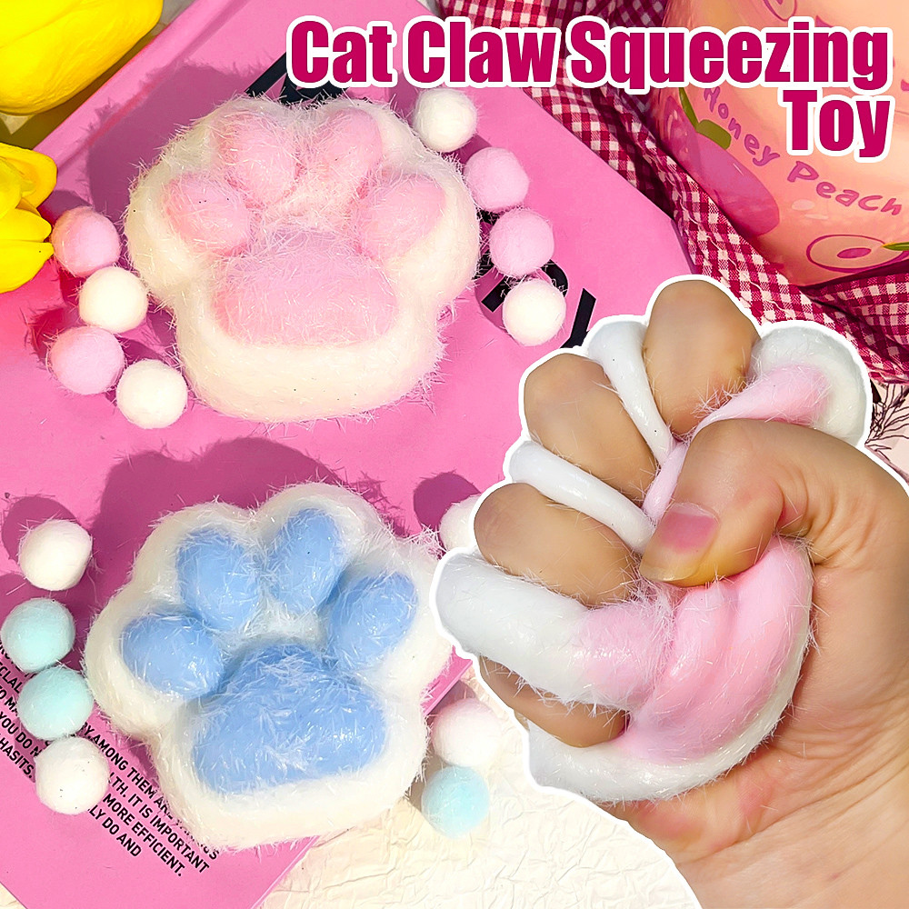 Cute Plush Cat Paw Squeeze Toys Plush Cat Paw Silicone Toy Reduce ...
