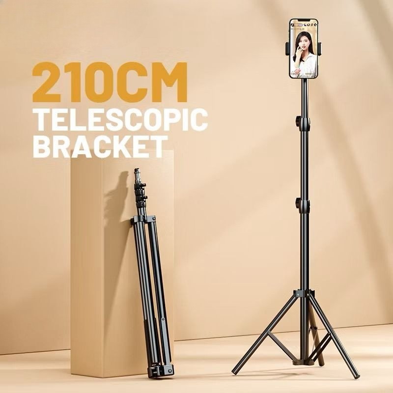 Portable 210cm Tripod for Phone Adjustable Floor Stand Live Camera Selfie Holder 2.1m + Remote ...