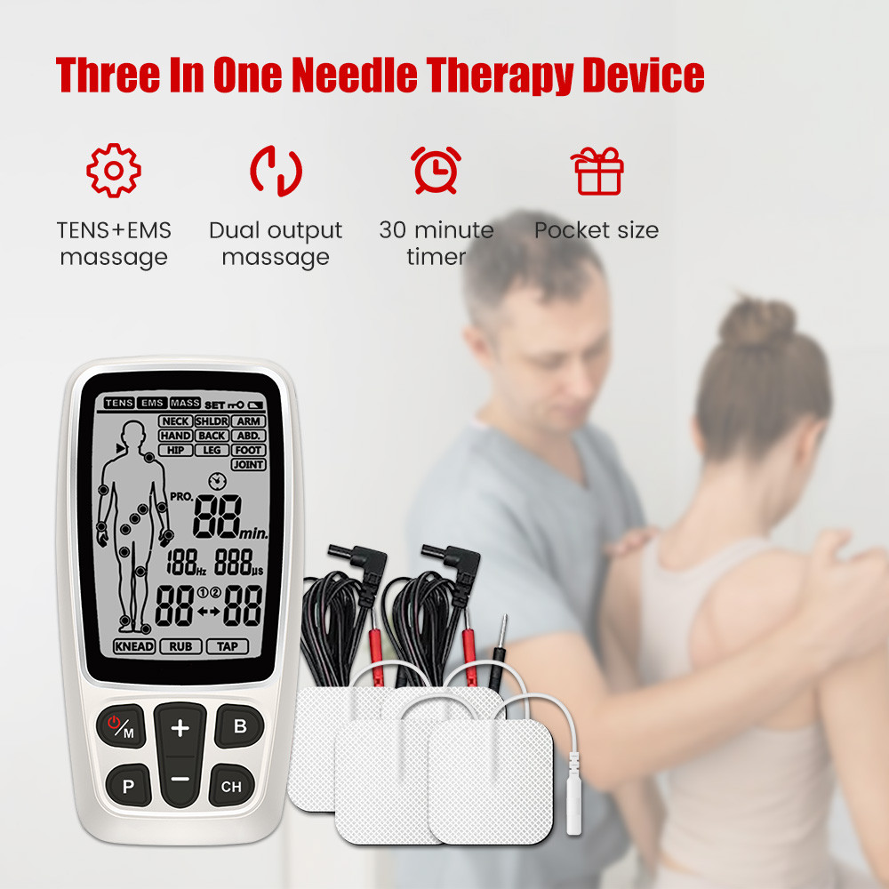 3 in 1 EMS TENS Massage Muscle Stimulator Rechargeable Electrodes ...