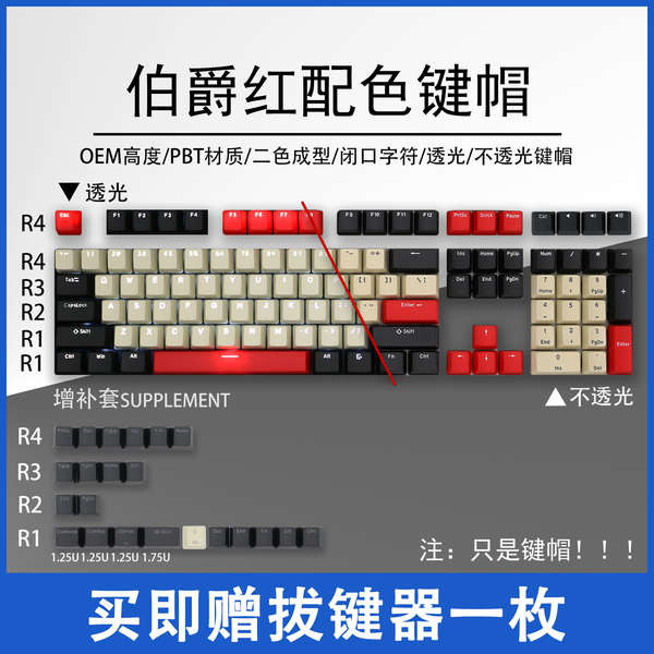 keycaps custom keycaps Piaget Red Translucent Keycap PBT Two-Color ...