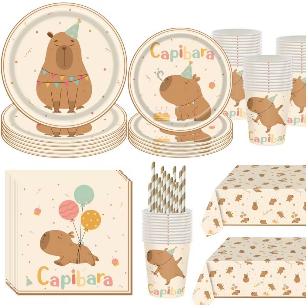Capybara Theme Tableware Paper Plate Cups Cartoon Capybara Napkin Happy ...
