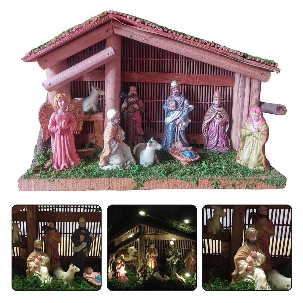 Nativity manger set with LED lights Madonna and baby Jesus ornaments ...