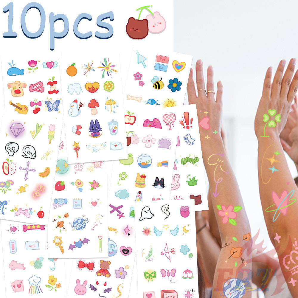 10Sheets/Set Y2K Girls Art . Sweet Cartoon Temporary Tattoo Stickers ...