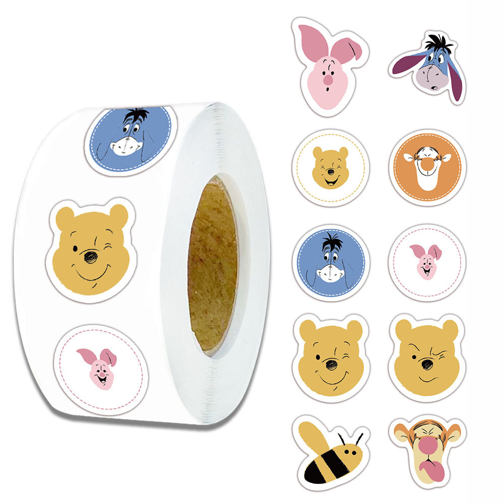 500 pcs 10 images Winnie the Pooh Faces Cartoon Cartoon Stickers Roll ...