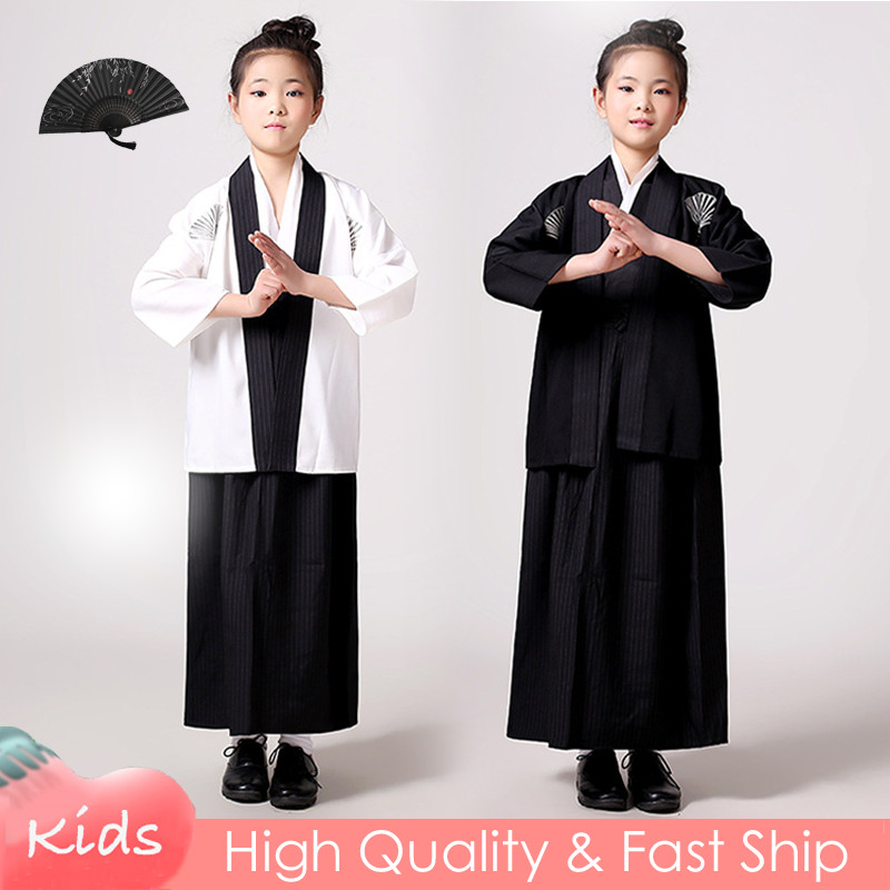 Bushido Training Costume Cosplay Black White Kimono Set For Kids Boy ...