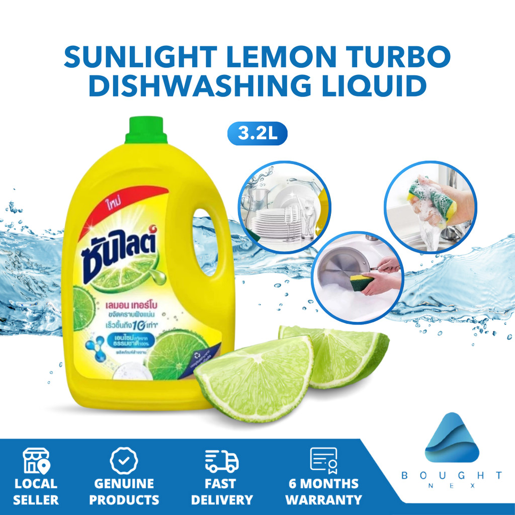 Sunlight Lemon Turbo Dishwashing Liquid 3.2L – Powerful Grease Removal ...