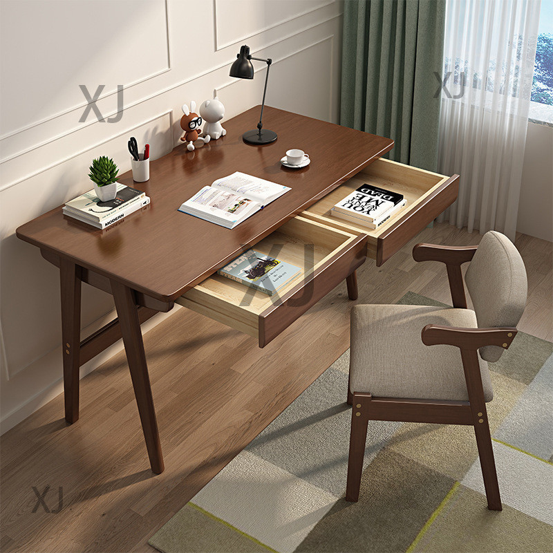 XJ Study Simple Solid Wood Walnut Color Storage Desk Bedroom Office ...
