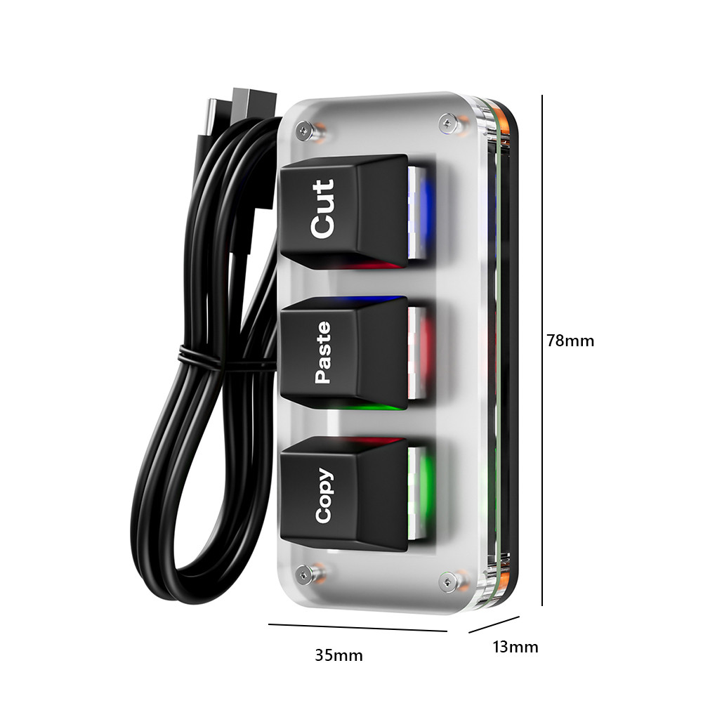 RGB Ctrl X C V Shortcut One Handed Keyboard 3-Key Macro Keypad USB Type ...