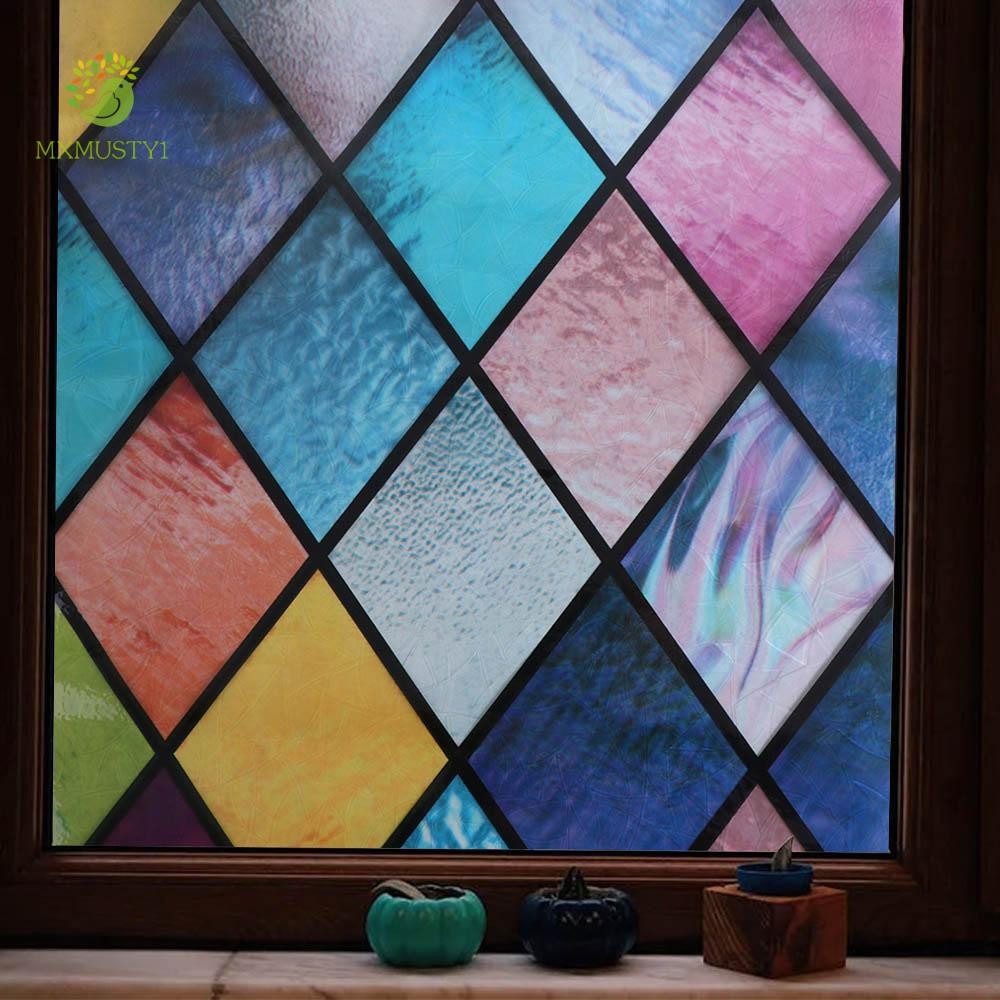 MXMUSTY1 Stained Glass Window Sticker, Frosted Vintage Stained Glass ...