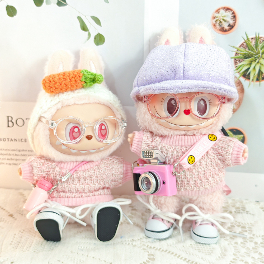 LABUBU POP MART V1/V2 17cm Plush Doll Pendant Sweater Hat Shoes Glasses ...