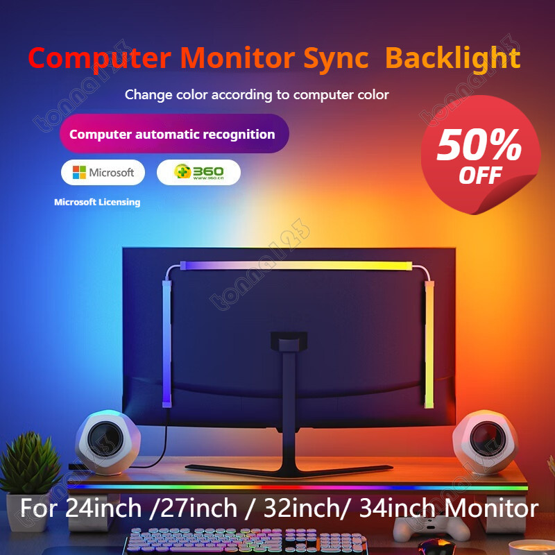 RGB Computer Monitor Sync LED Backlight with Adhesive, Immersion PC ...