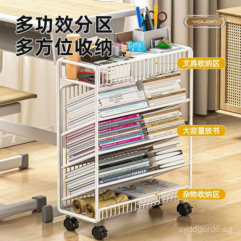 Movable Bookshelf with Wheels Study Table Side Storage Classroom Desk ...