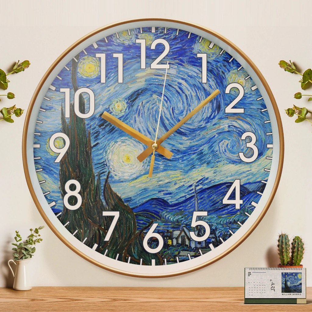 [Artistic Starry Sky Wall Clock]Van Gogh Starry Night Art Silent Wall ...