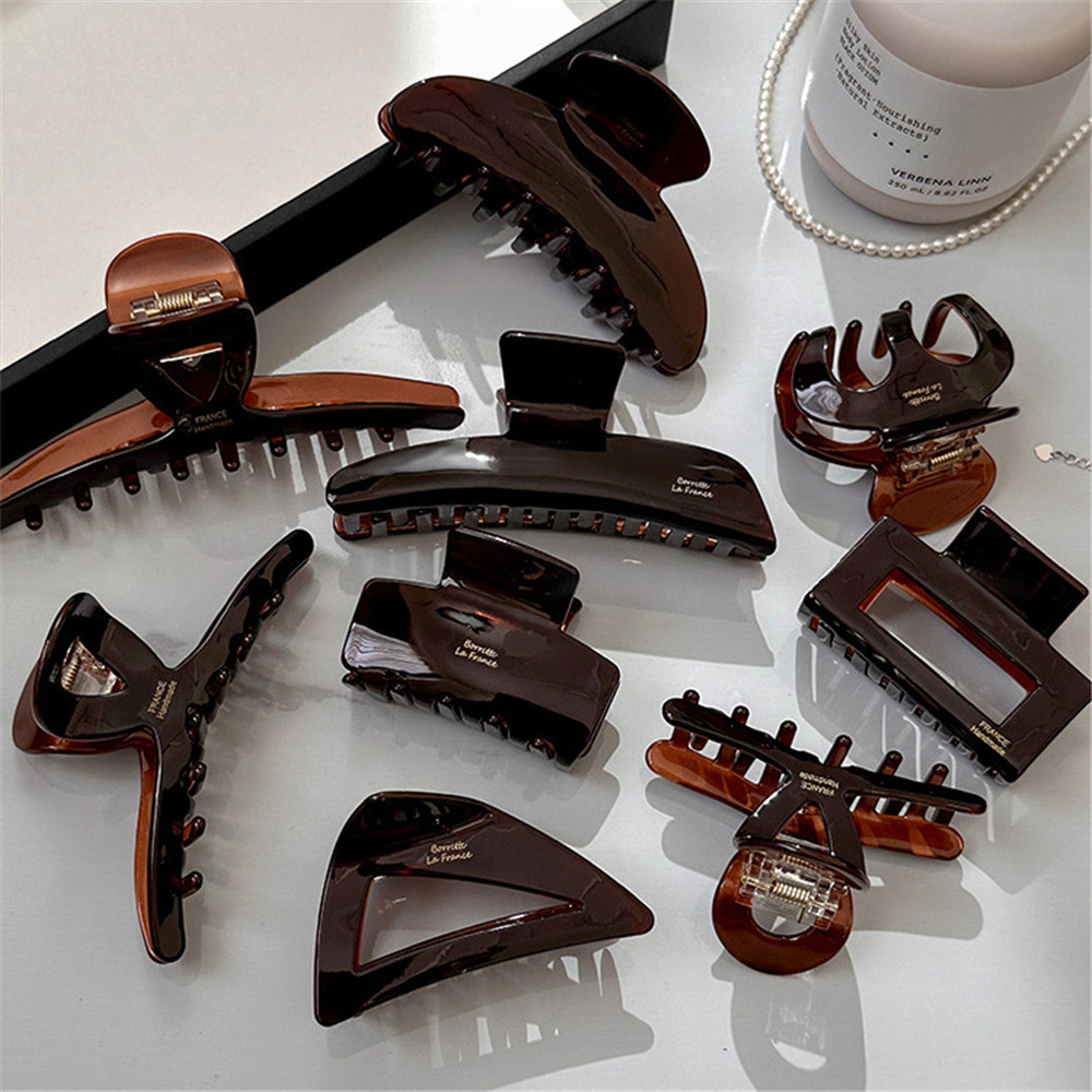 Dark Coffee Hair Clip Korean Ins Chocolate Large Grabber Temperament ...