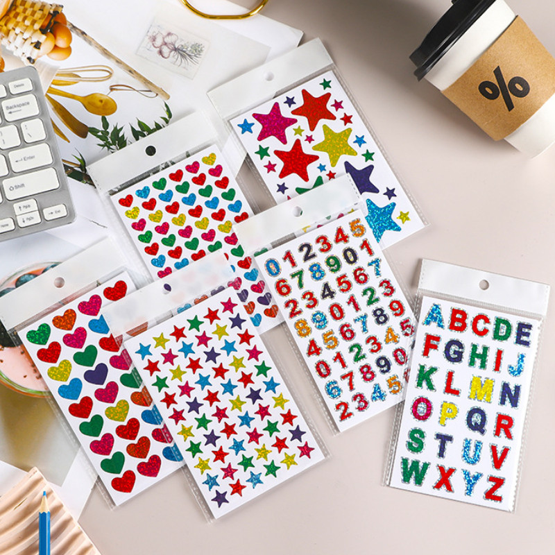 10PCS Creative Laser Star Handheld Account Sticker Color Alphabet and ...
