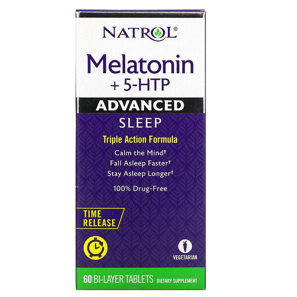 Natrol, Melatonin + 5-HTP, Advanced Sleep, 60 Bi-Layer Tablets | Shopee ...