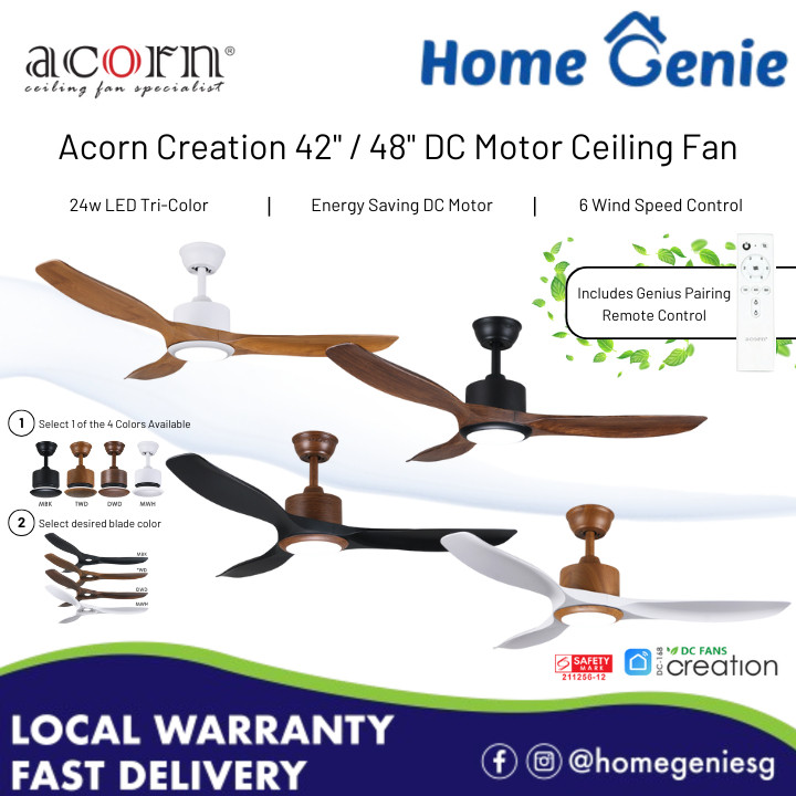 Acorn DC-168 Creation Downrod 42" / 48" Smart DC Motor Ceiling Fan with ...