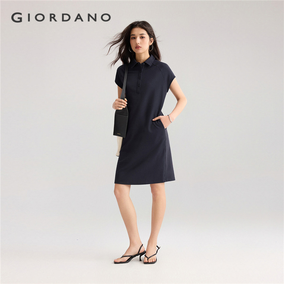 GIORDANO WOMEN Cool-touch short raglan sleeve polo dress 13465312 ...
