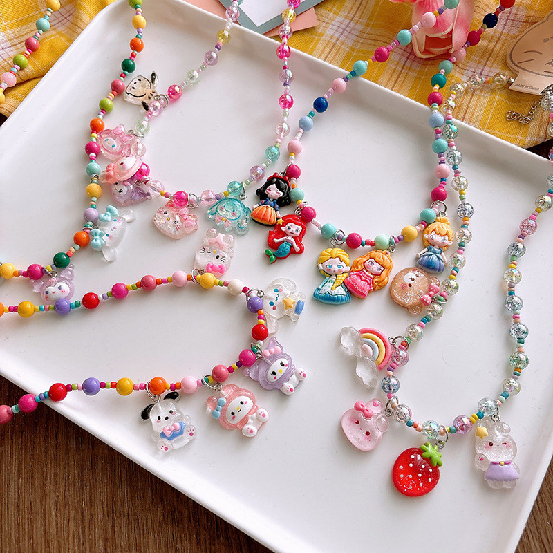 Children's Necklace Colourful Beads Chain & 5 Cartoon Pendants ...