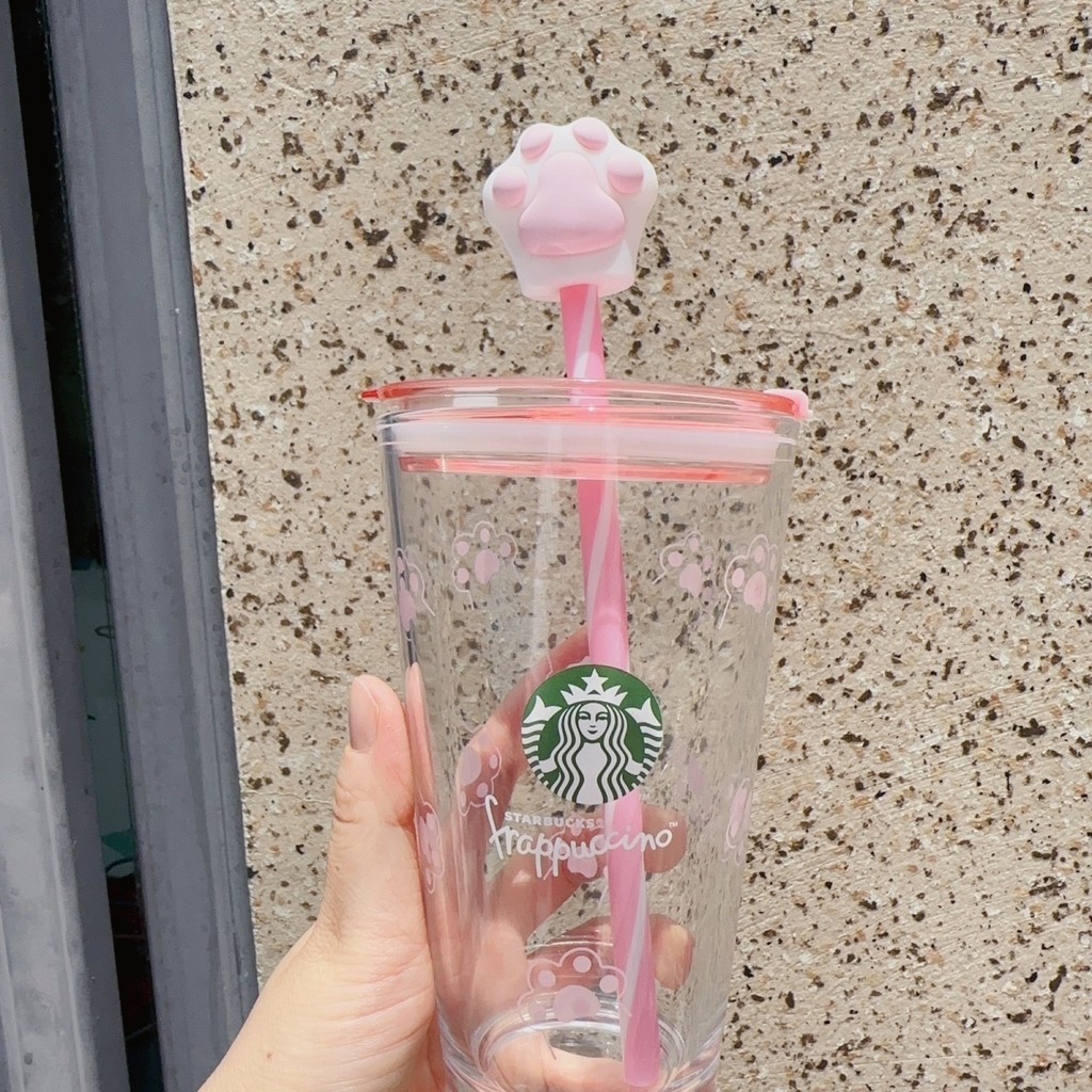 Starbucks Xingba K Double Drinking Mouth on-Board Cat's Paw Glass Straw ...