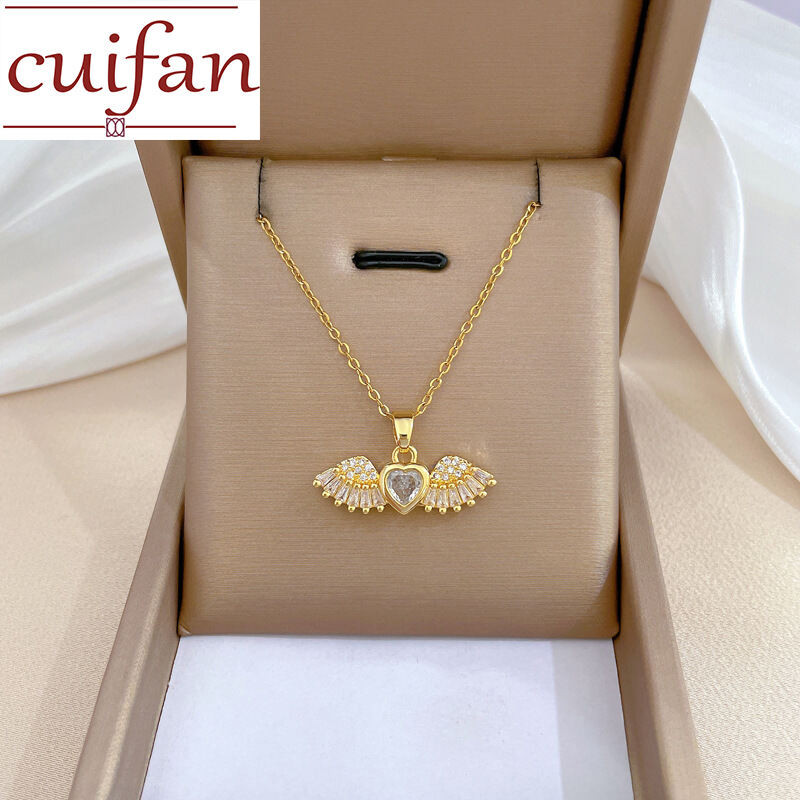 Original 916 Gold Angel Wings Pendant Necklace Collar Chain Female ...