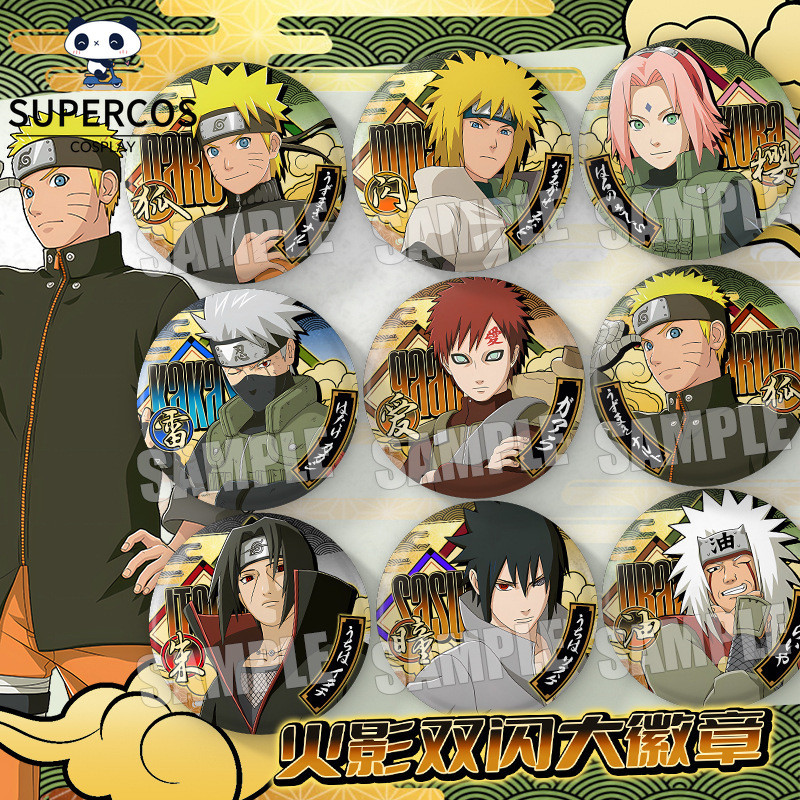 NARUTO 75mm Flash Badge Kakashi Sasuke Big Pin for Collection Backpack ...