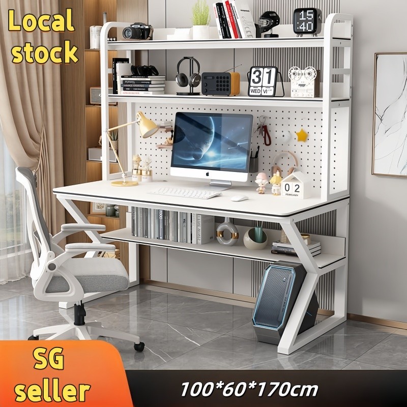 Desktop Computer Desk Bookshelf Integrated Office Computer Table Gaming ...
