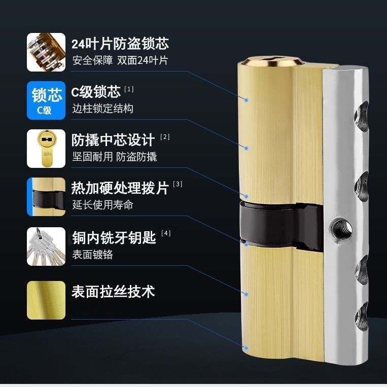 Anti-theft Door All-Copper Lock Cylinder Household Universal Type Entry ...