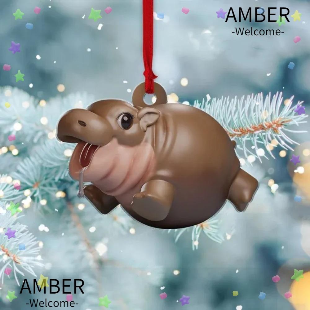 AMBER Christmas Hippo Resin Figurine, 2D Pygmy Moo Deng Hanging ...