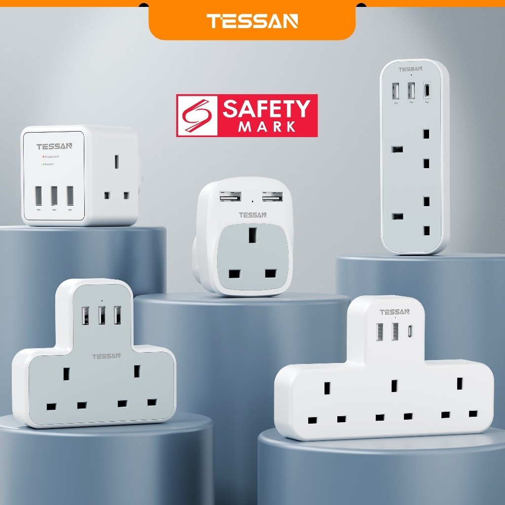 TESSAN Multi Plug Extension Adapter with USB+Type C,Power Extension ...