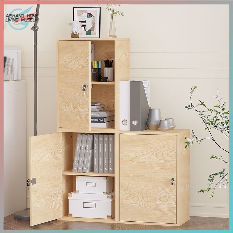 Bookshelf with Lock Bookcase Living Room Floor Free Combination with ...