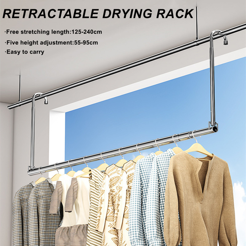 Multifunction No need Install Telescopic Clothes Laundry Rail Rod ...