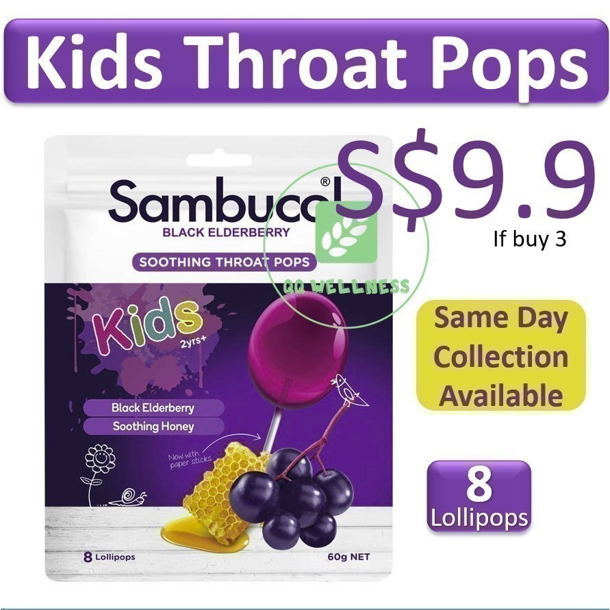 Sambucol Kids Soothing Throat Pops 8 Lollipops Pack Pop Candy Honey ...