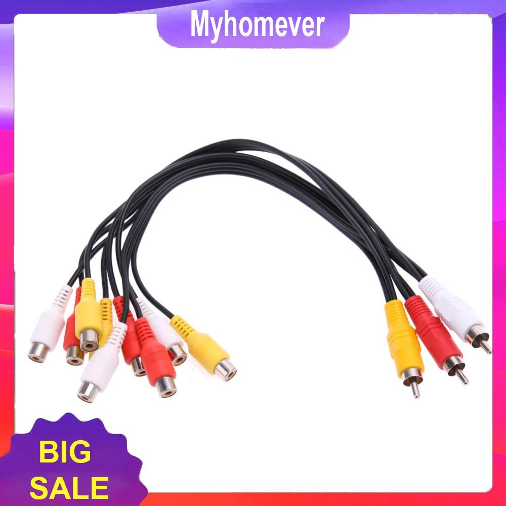 3 RCA Male to 9 RCA Female Composite Audio Video AV Cable Splitter for ...