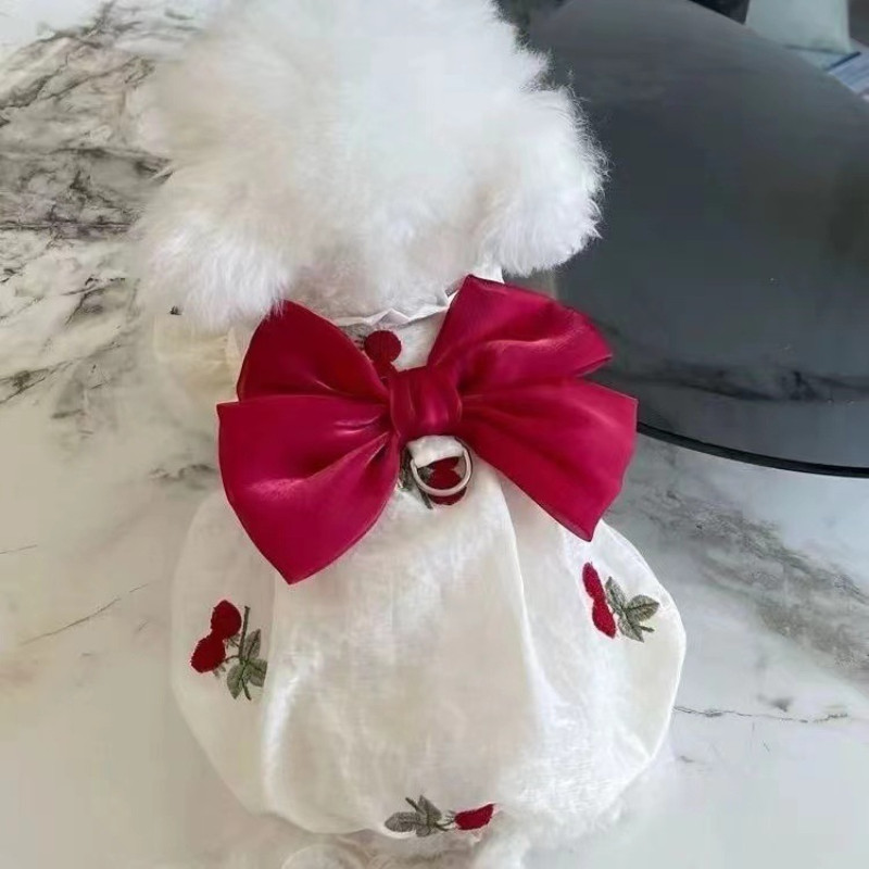 Rose Embroidery Dog Dress for Shih Tzu Cute Cat Costume Birthday Pet ...
