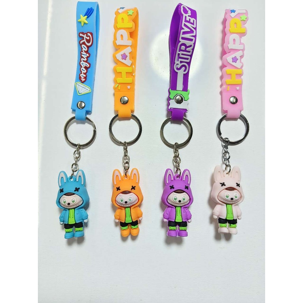 Labubu Rabbit ears overalls Doll Silicone Keychain Pop Mart THE ...