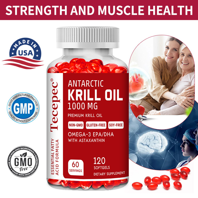 Krill Oil 1000 mg Softgels, Krill Oil Omega-3, EPA, DHA, Astaxanthin and Phospholipids, Supports ...