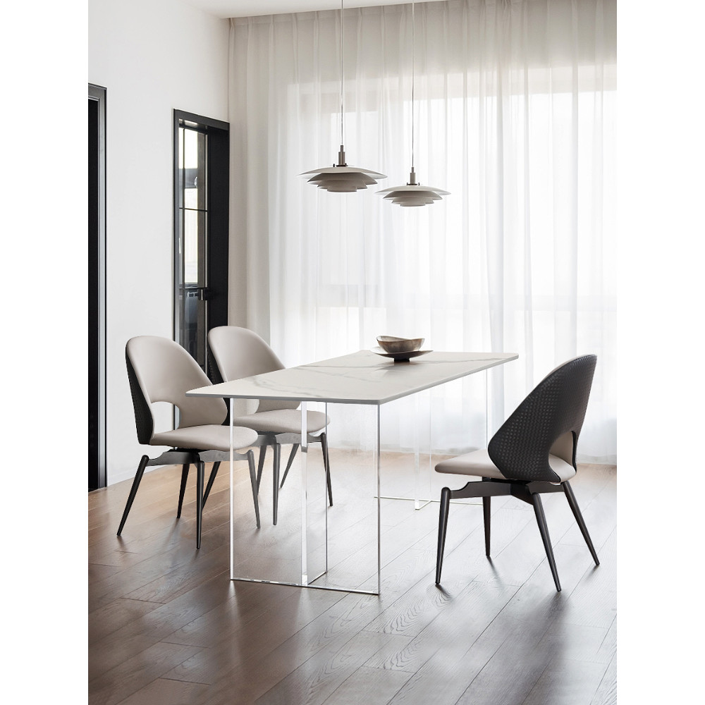 Genovese Island Rock Slab Dining Table and Chair Set Modern Minimalist ...