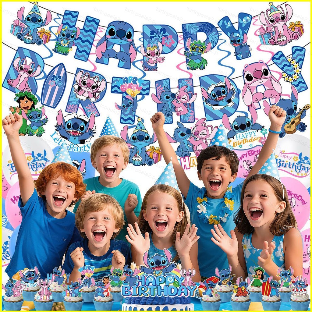 ST2 Stitch Theme Party banner balloon decoration backdrop Caketopper ...
