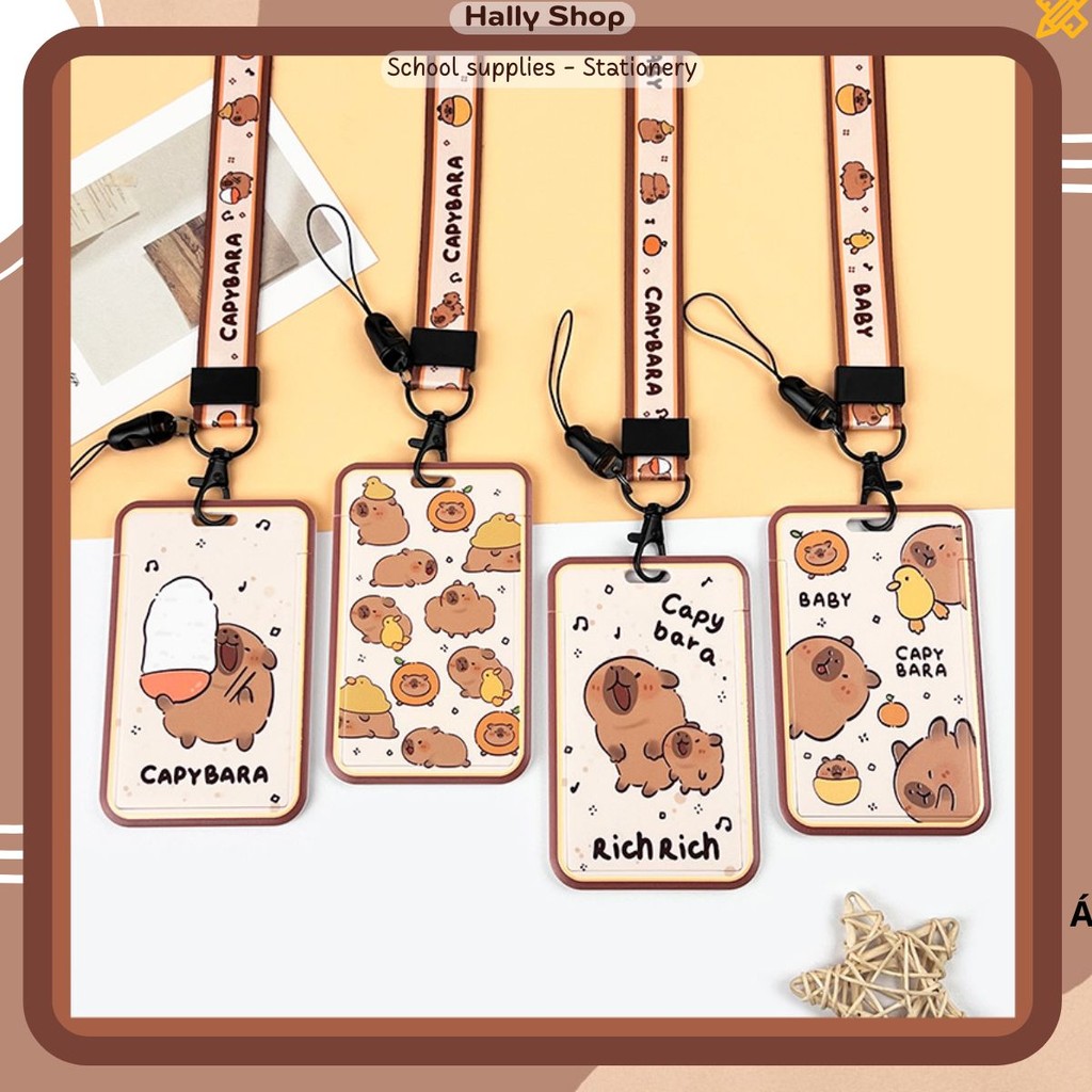 Student ID lanyard, name tag for students with cute Capybara pattern ...