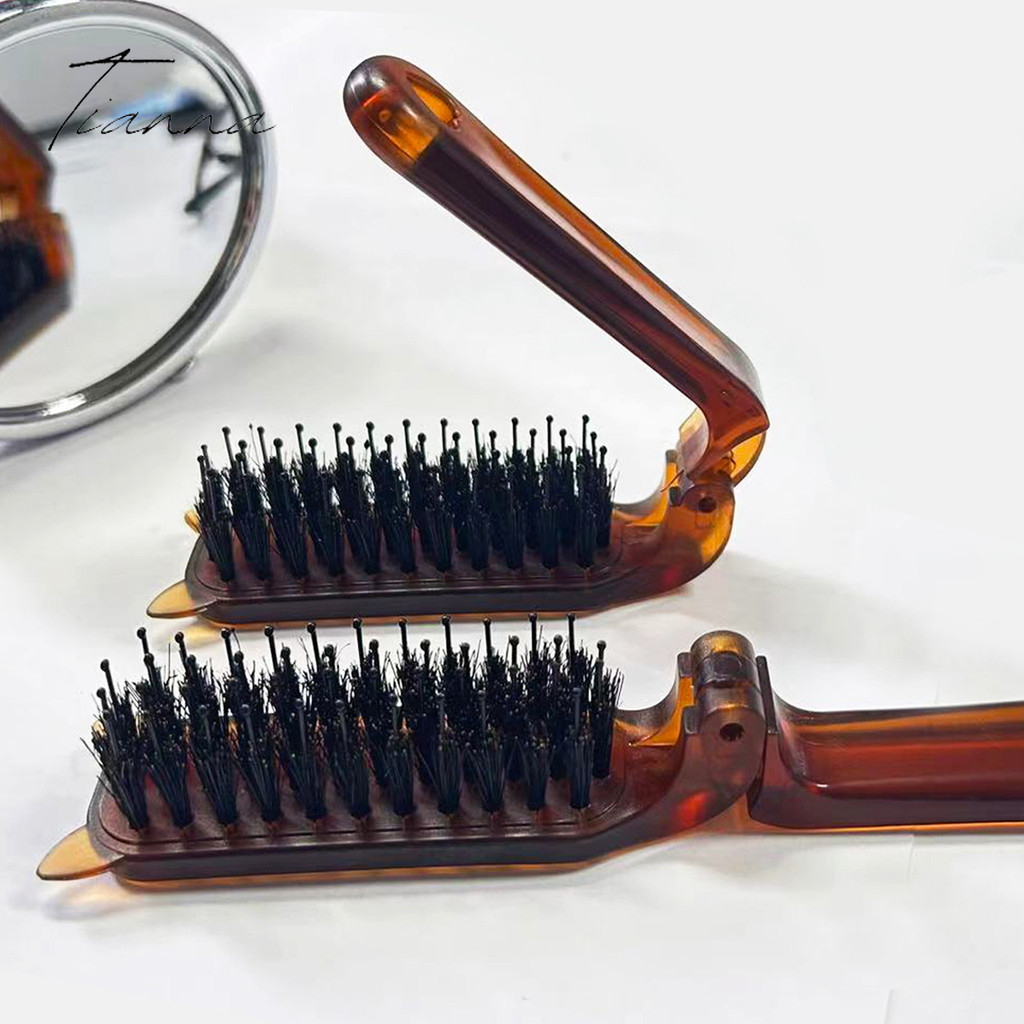 Amber Folding Comb, Pig Bristle, Anti-static, Portable Scalp-friendly ...
